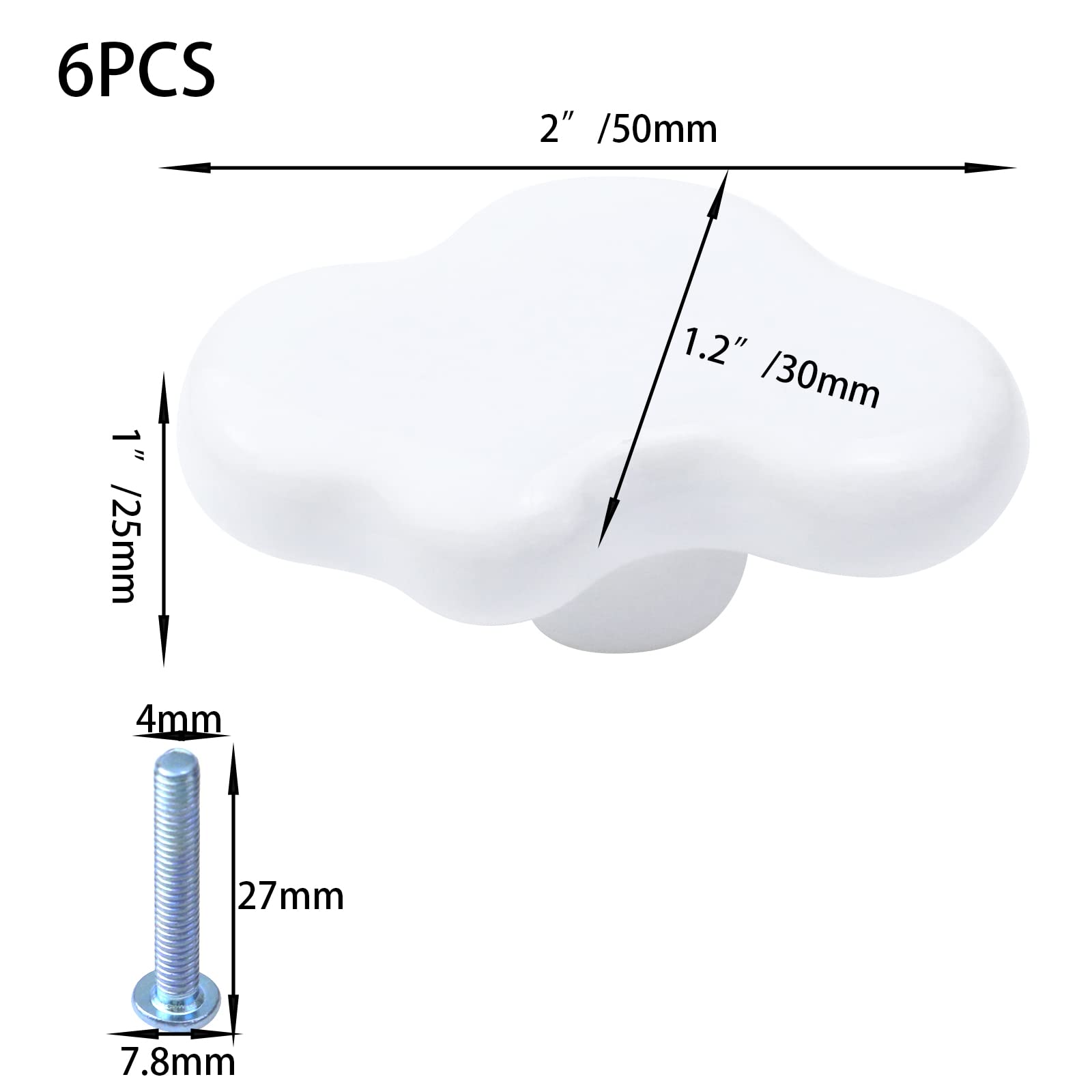 Tighall 3D Cloud Shape Ceramic Drawer Knobs Cabinet Handle pulls Dresser Knobs for Room Cabinets Closets Toy Organizer Box Bookcase 6pcs/Set (2", White)