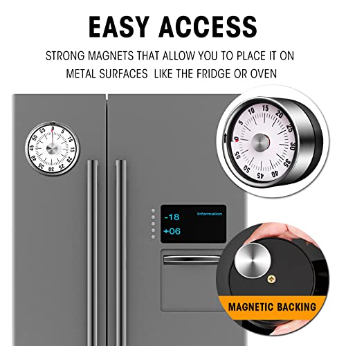 PMYEK Visual Timer-60-Minutes Mechanical Timer for Kitchen and Kids, Classroom Timer, Time Management Tool with Loud Alarm Sound & Stainless Steel for Teaching, Study, Exercise, Baking, Cooking, Frame