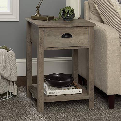 Walker Edison Rustic Farmhouse Wood Computer Writing Desk Home Office Workstation Small, 46 Inch, Grey & Farmhouse Square Side Accent Table Set-Living-Room Storage End Table, 18 Inch, Grey Wash