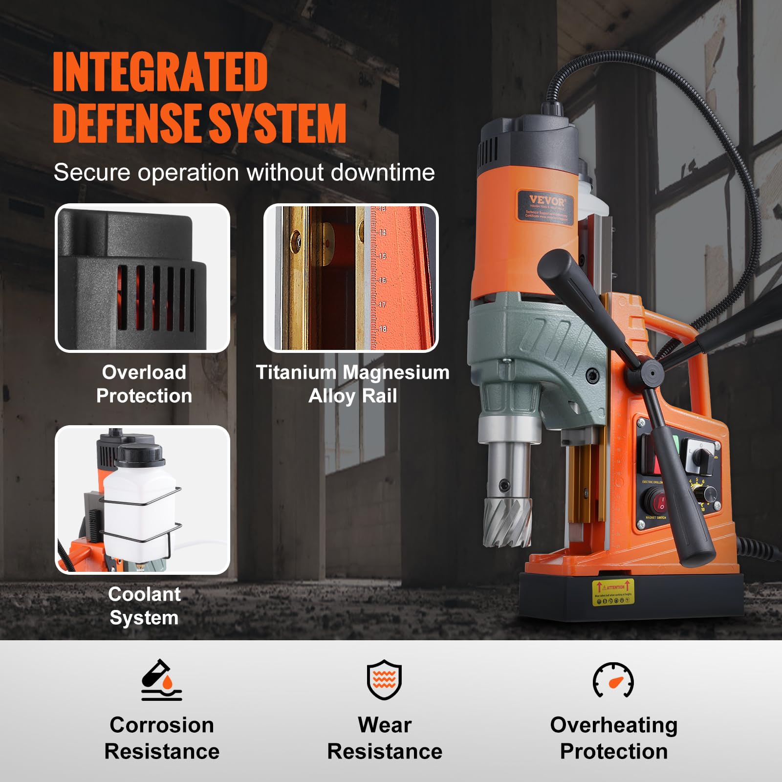 VEVOR Magnetic Drill, 1450W 2" Boring Diameter, 12800N Portable Electric Mag Drill Press, with Variable Speed, 800 RPM Drilling Machine for any Surface Home Improvement Industry Railway