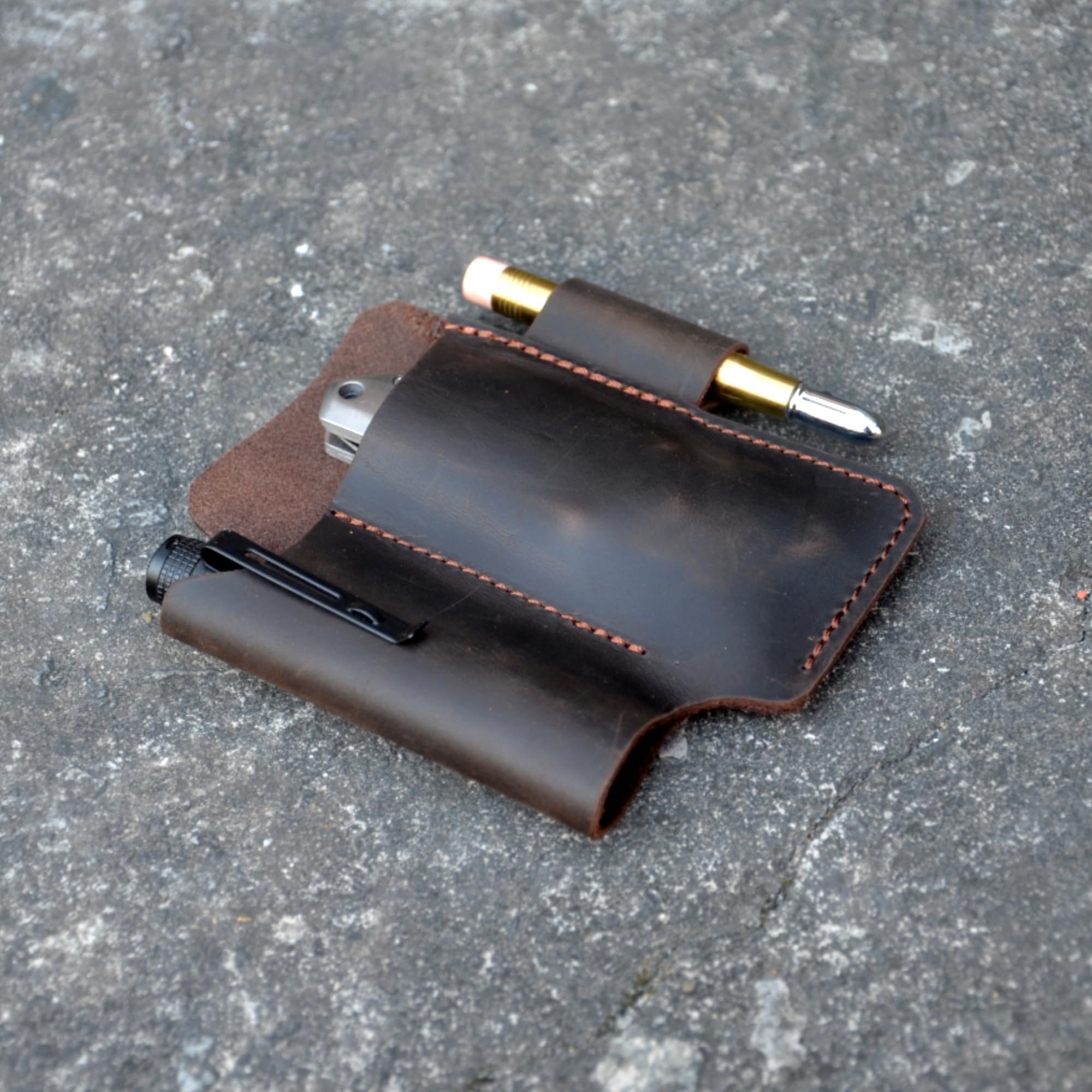 YIYUS Genuine Leather Multitool Belt Sheath Organizer, Leather EDC Belt Pouch for Men, Belt Holder Mini Leather Pocket, Flashlight Holder, Pen Holder, Sheath Holster Darkbrown