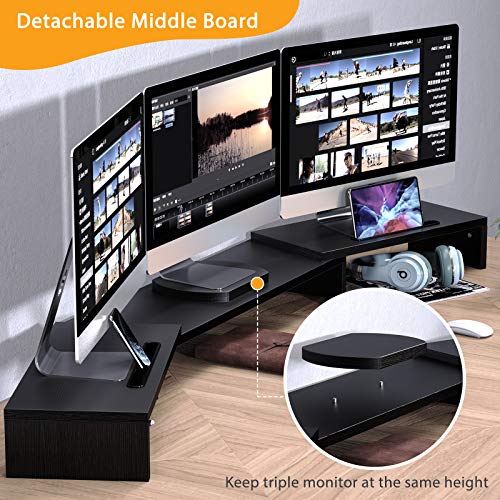 LORYERGO Triple Monitor Stand, 52 Inch Long Large Monitor Riser with 2 Slots for Phone & Tablet, Length and Angle Adjustable Computer Stand, Desktop Stand for Computer, Screen, Tablet, Printer