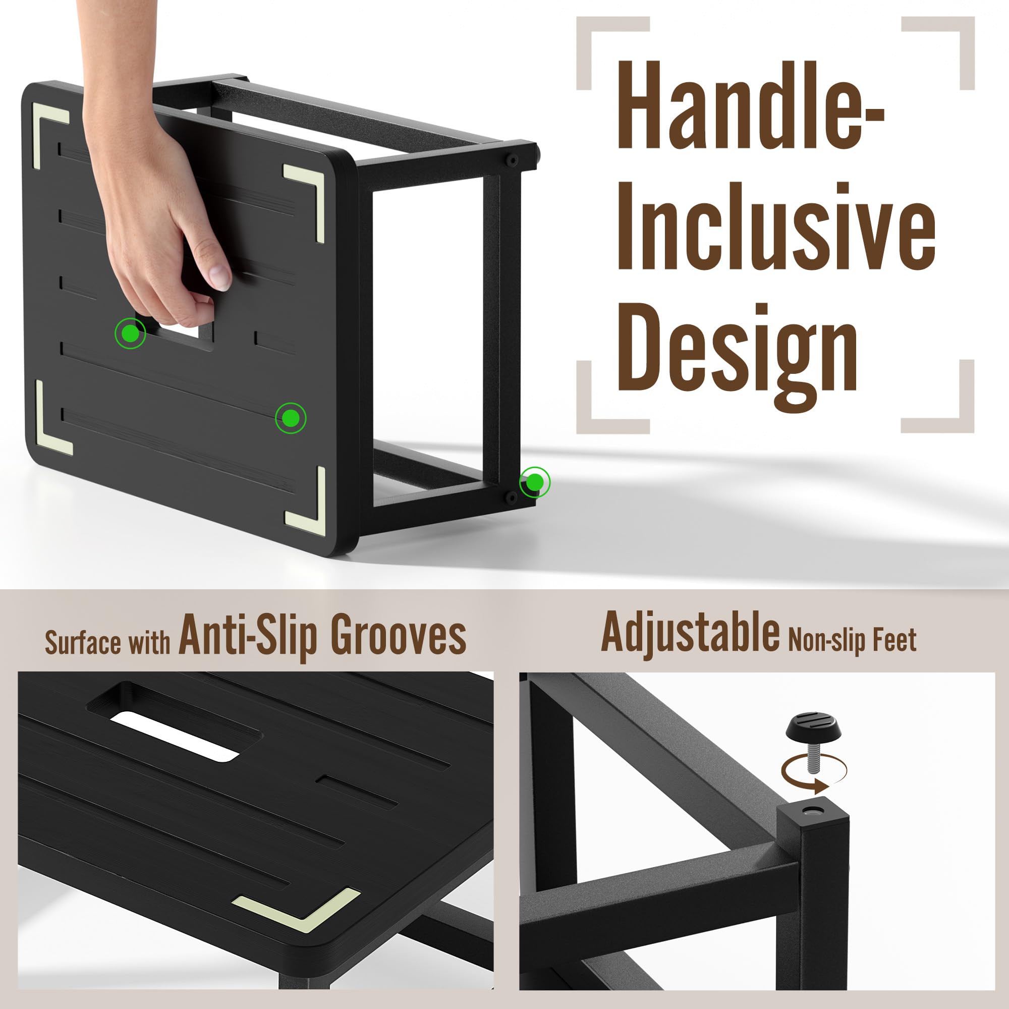 Tikea Step Stool for Adults with Handle & Non - Slip Surface and Rubber Feet - Sturdy Step Stool with Glow Strip - 500 lbs Capacity for Bedroom, Bedside, Bathroom, and Kitchen (Black)