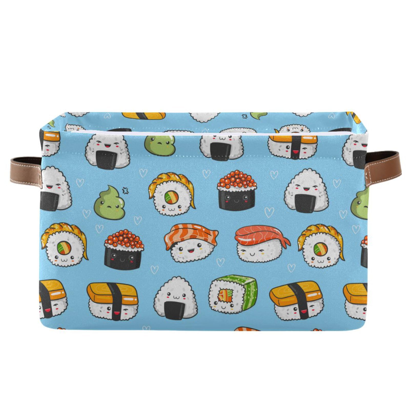 YEGAME Storage Basket Sushi Rectangular Collapsible Canvas Shelves Storage Bins with Leather Handles for Shelves Home Closet Bedroom Living Room, 1Pack