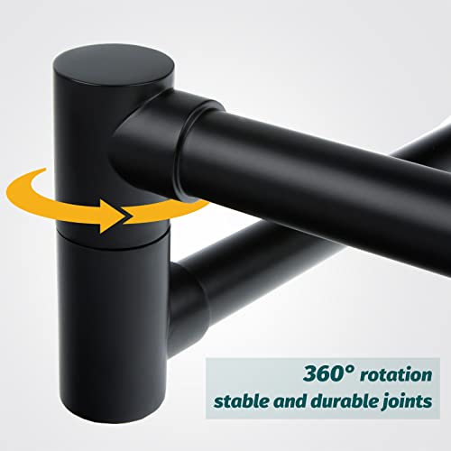 Pot Filler Faucet, Solid Brass Commercial Pot Filler Wall Mount Kitchen Stove Faucet Folding Restaurant Sink Faucet with Joint Swing Arm & Handles (Black)