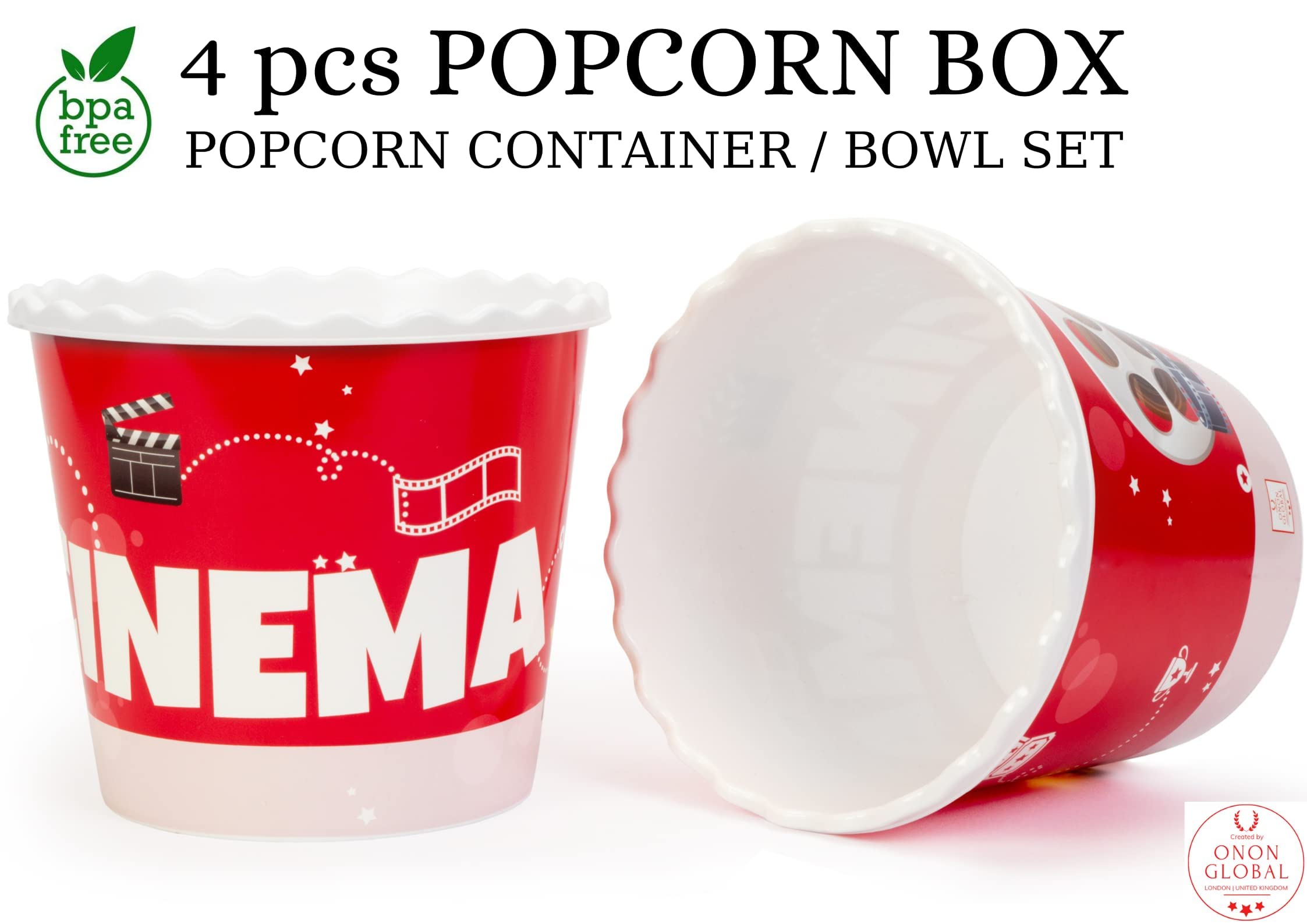 Retro Style Reusable Plastic Popcorn Containers/Popcorn Bowls Set for Movie Theater Night - Washable in The Dishwasher - (BPA Free-4 Pack) (Mix A)
