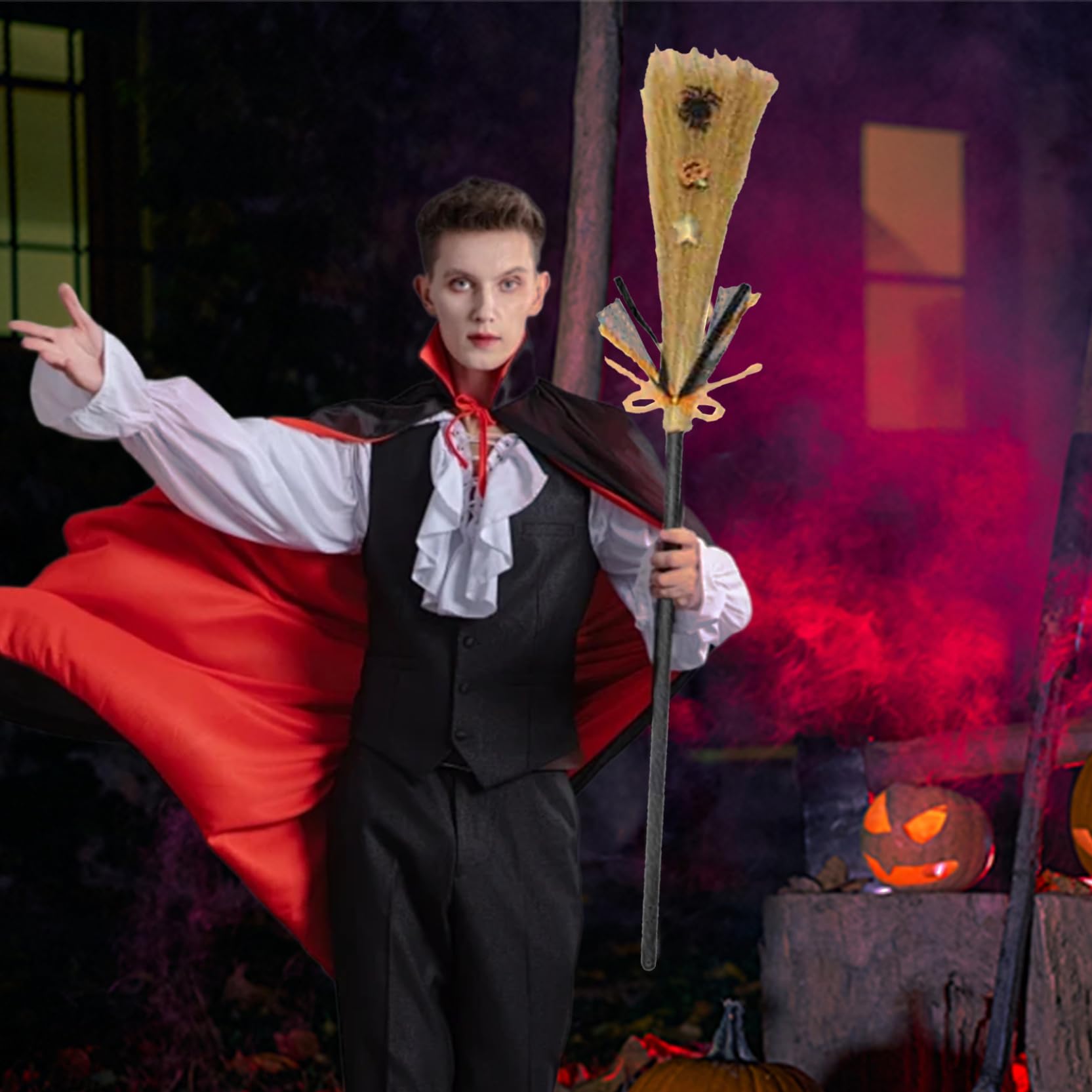 Yeory Witch Broom, 3Pcs Witch's Broom Stick, 44in Halloween Broom, Evil Witch Broomstick, Decorative Broom for Halloween