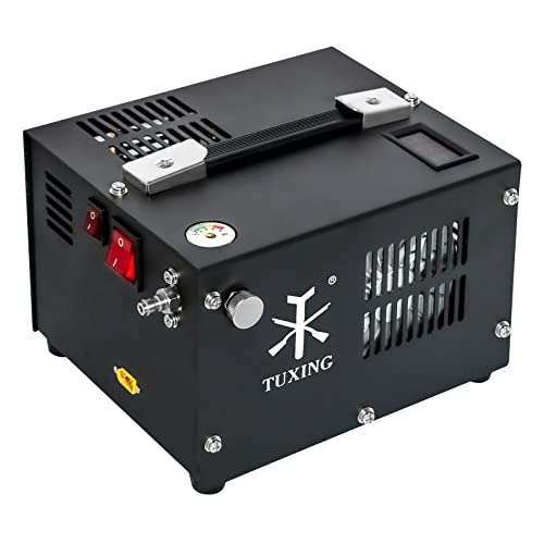 TUXING Pcp Air Compressor,4500Psi 30Mpa 300Bar,Oil/Water-Free,Powered by Car 12V DC or Home 110V AC with Converter (Included),Pump for PCP Air Rifles and Airguns (TXES061)