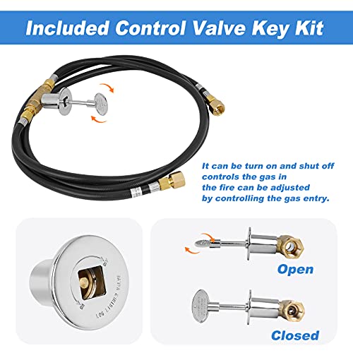 Skyflame Natural Gas Connection Hose, Complete NG Fire Pit Installation Kit from Burner to Natural Gas, Includes 1/2" Control Valve Key Set, 2 PCS 60" Connect Hoses