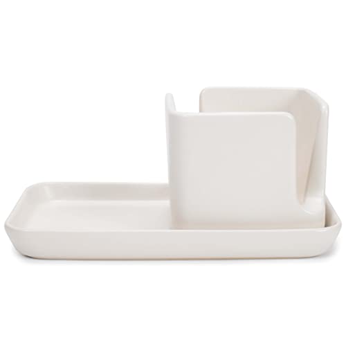 Nat & Jules Kitchen & Bathroom 8 x 4.5 Ceramic Sink Caddy Set of 2 - Stylish Household Essentials for Organization and Storage for Shower, Mudroom, Bath & Kitchen Counter Sink, Cream