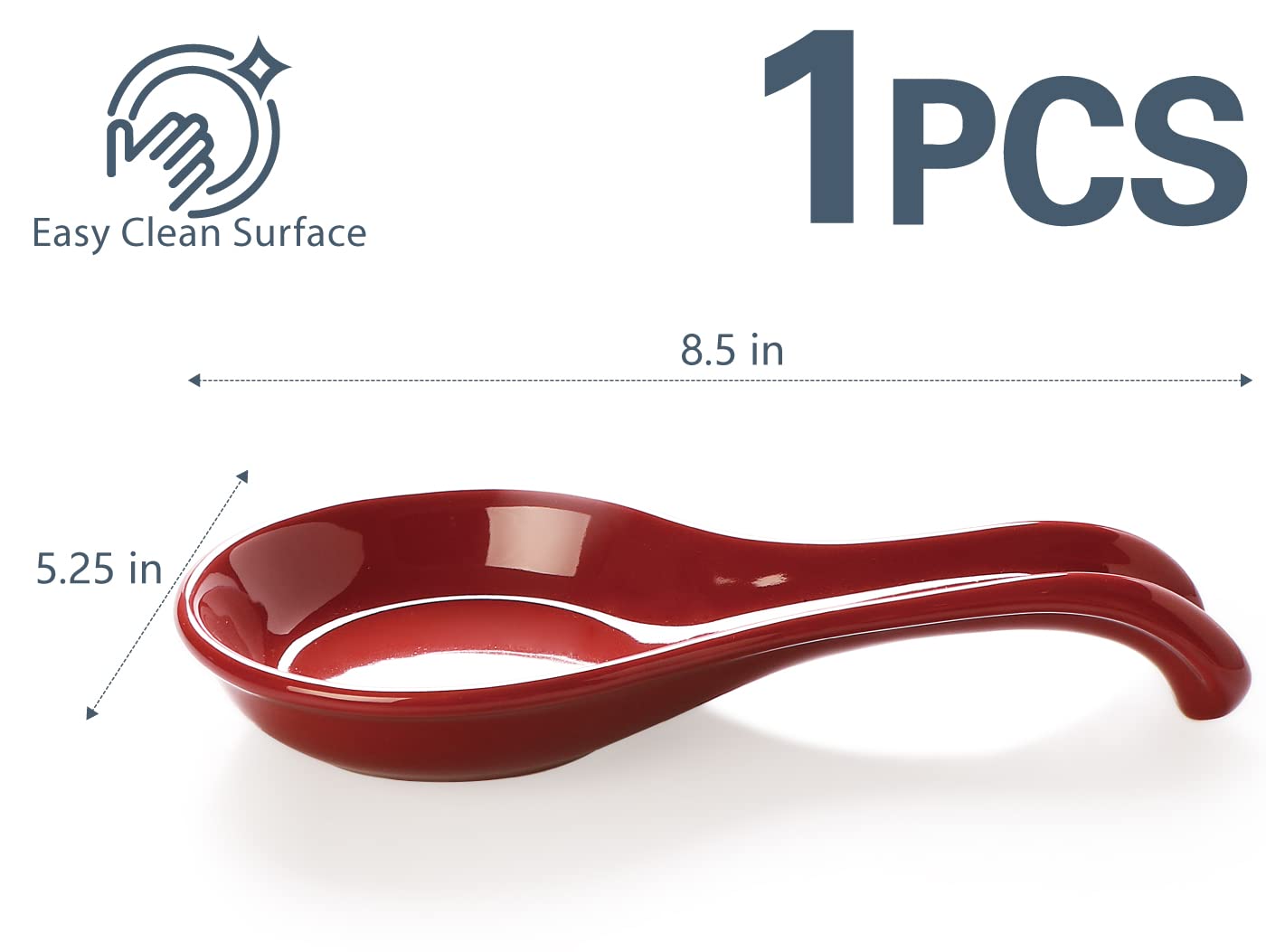ONEMORE Ceramic Spoon Rest for Stove Top - Extra Wide Heat-Resistant Ladle Holder for Kitchen Counter Utensils/Tools - Large, Red