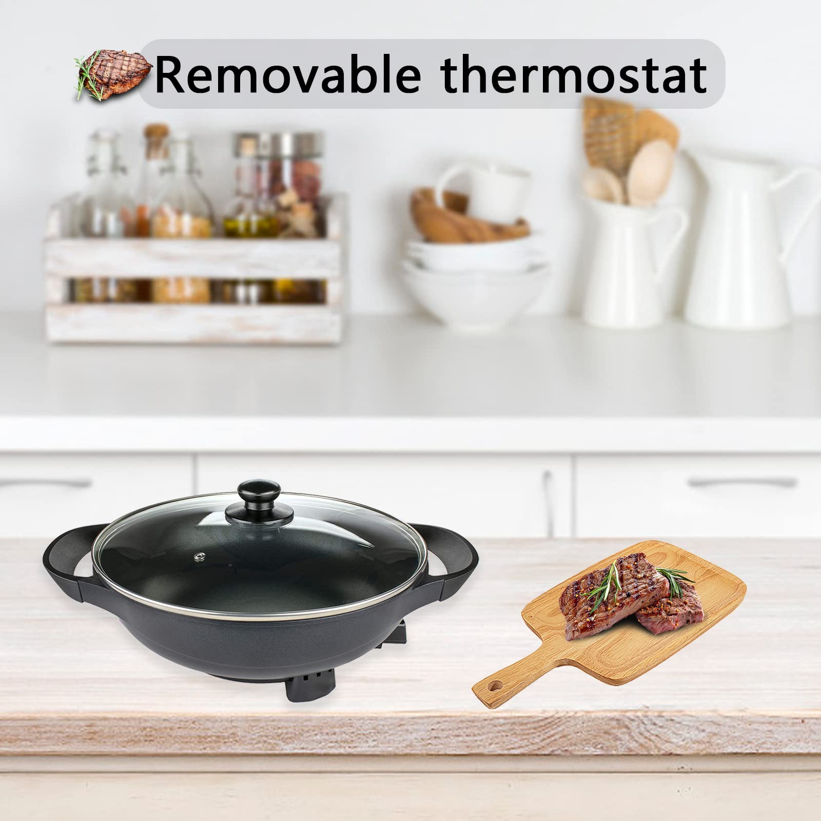 Nonstick Electric Skillet - with Vented Glass Lid (13-In, 6Qt)