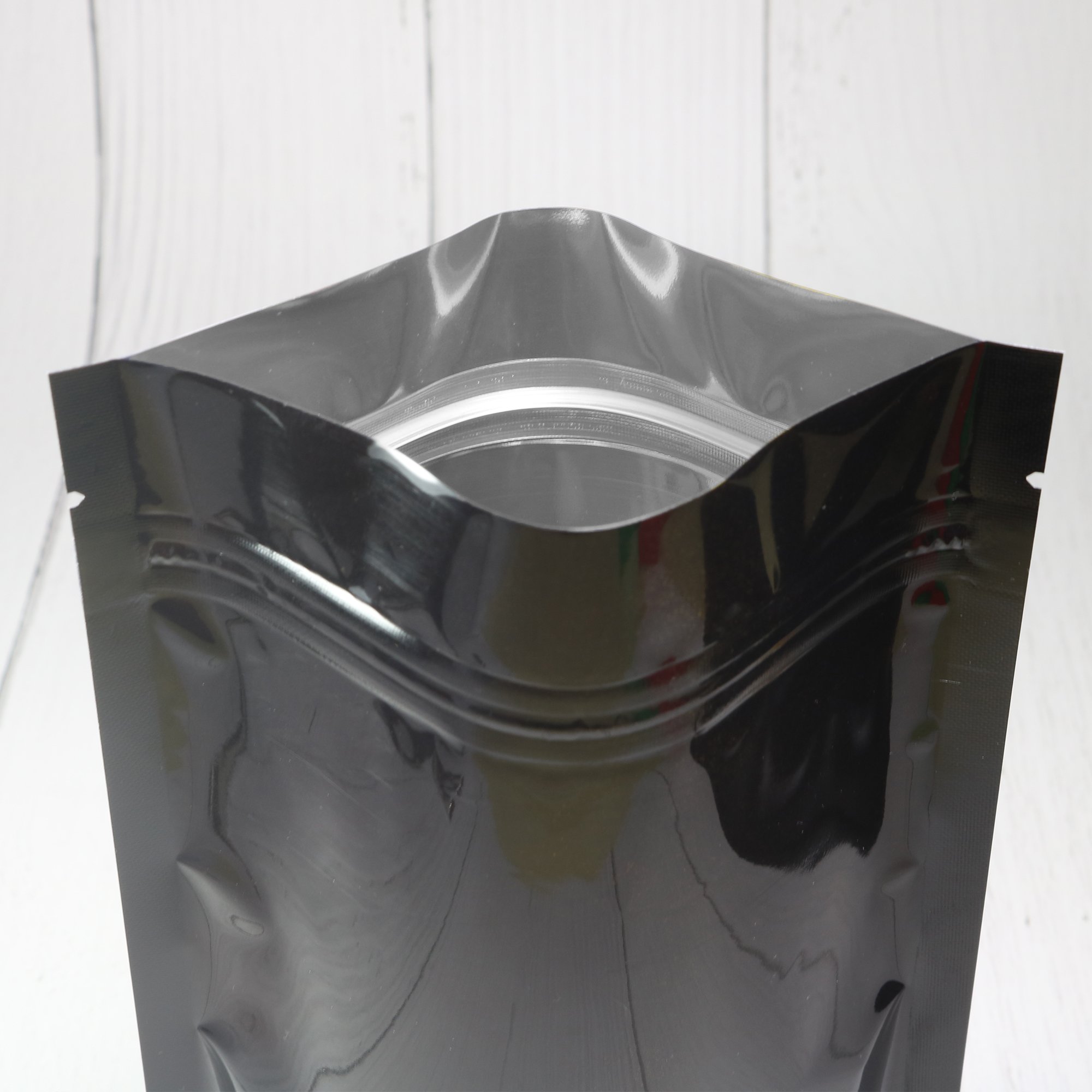 QQ Studio Pack of 100 Glossy Colored Mylar Foil Stand-Up Zip Seal Bags w/Clear Round Window (Glossy Black, 3.3 inches x 5.5 inches)