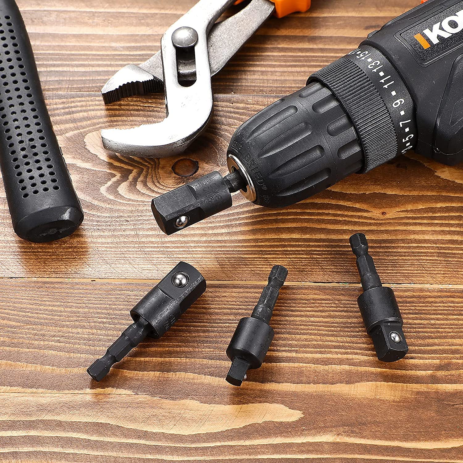 Power Hand Tools,Impact Driver Bit Set,360°Rotatable,3Pcs1/4"3/8"1/2"Hex Shank Set Power Drill Cordless Impact Sockets Bit Set Adapter,1/4Inch Hex Shank,to Drive for Adapters to Use with Drill Chucks