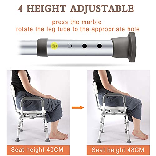 PAYRFV Pivoting Swivel Shower Chair for Elderly Seniors, 360° Bathtub Seat with Arms and Back Bath Stool Aid with Swivel Seat, Adjustable Height Shower Bench, Bathroom Bath Chair for Inside Shower