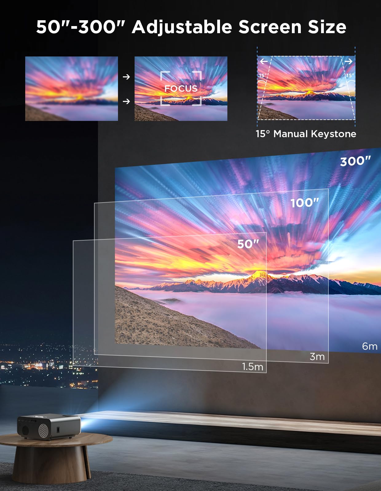 Native 1080P Projector 4K Support, 5G WiFi Bluetooth Portable Projector with Tripod, 11000L Movie Projector, 300" Display Home Projector Compatible with HDMI/TV Stick/iOS/Android/PS5
