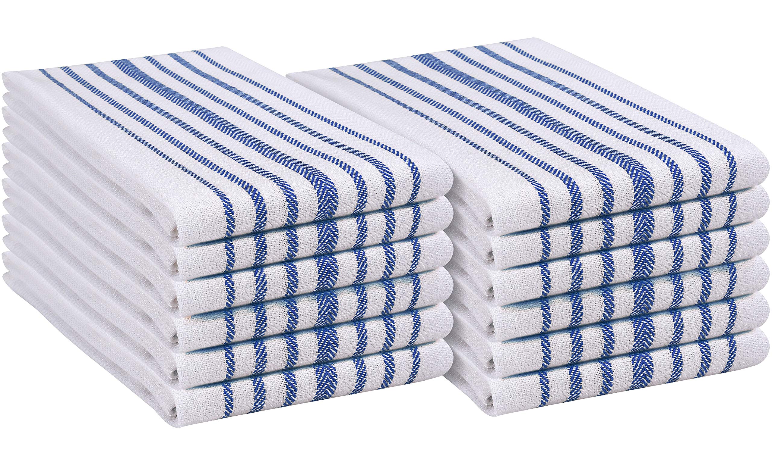 Native Fab 12 Pack Scandia Stripe Kitchen Dish Towels Cotton Absorbent Durable Washable 14x25 - Tea Towels, Dish Cloths, Restaurant Cleaning Towels, Kitchen Towels with Hanging Loop, Blue White