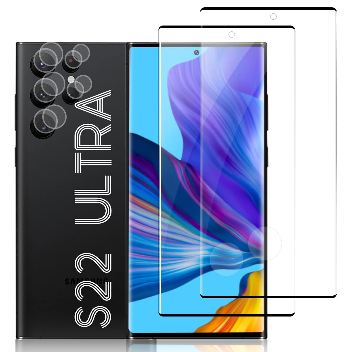 THRIKGOLD Screen Protector For Samsung Galaxy S22 Ultra Tempered Glass Full Coverage with 2 Pack Lens Protector[Case Friendly] [Bubble Free][Anti-Scratch][Touch Sensitive] S22 Ultra Screen Saver Film