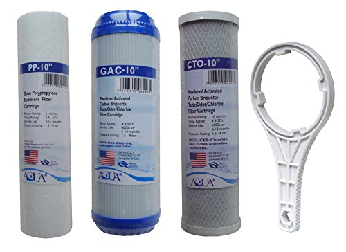 Universal Reverse Osmosis RO Replacement Set of 3 filter cartridges : Sediment, GAC, CTO Carbon Block for undersink RO. 3 Pk. Size: 10"x2.5"