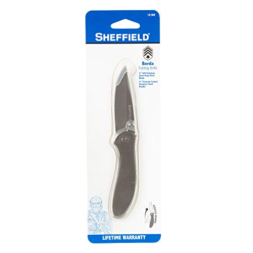 Sheffield 12169 Berda Assisted Survival Knife | 3 Inch Drop Point Folding Pocket Knife | Assisted Opening EDC Knife| Steel Handle | Tactical Knife for Camping, Men’s Gift, EDC & More | Pocket Clip