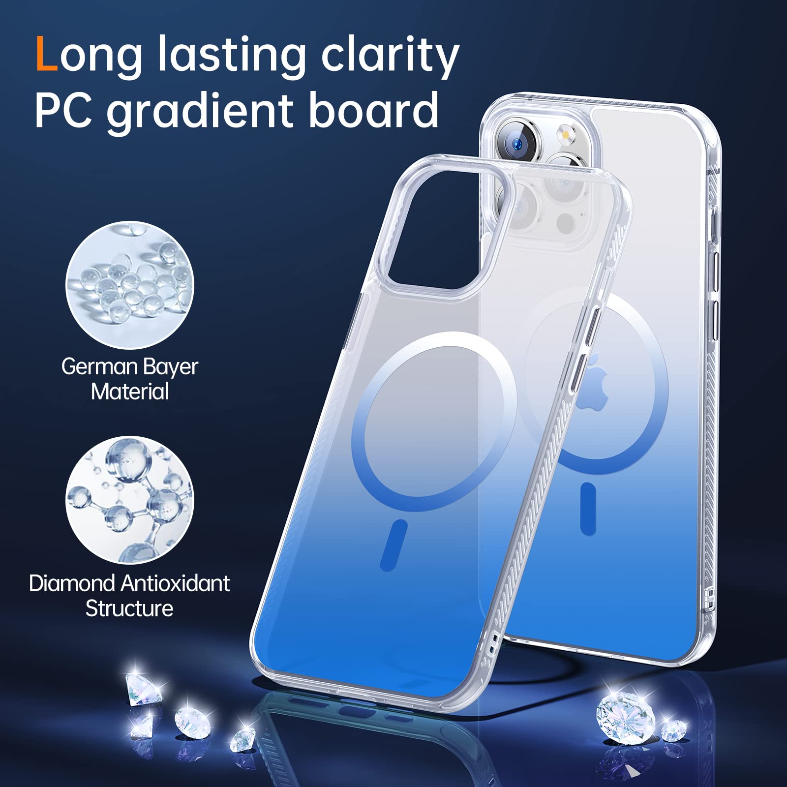 JUESHITUO Magnetic Defender Bicolor for iPhone 14 Pro Max Case[Military Grade Protection] [Super Strong Magnets] Translucent Matte Case for iPhone 14 Pro Max Case(6.7") (Clear to Blue)