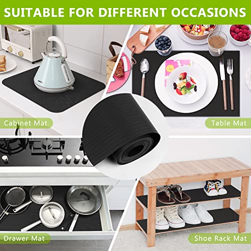 Shelf Drawer Liner for Kitchen Cabinets, Durable Pantry Shelving Liners for Tool Box Closet Refrigerator Non Stick Waterproof Plastic Cabinet Protector Liners Mat Washable, Black 11.8 x 78.7 inches