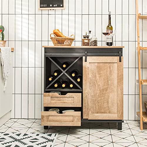YDXNY Kitchen Buffet Storage Cabinet Sliding Barn Door Sideboard with Drawers Wine Rack