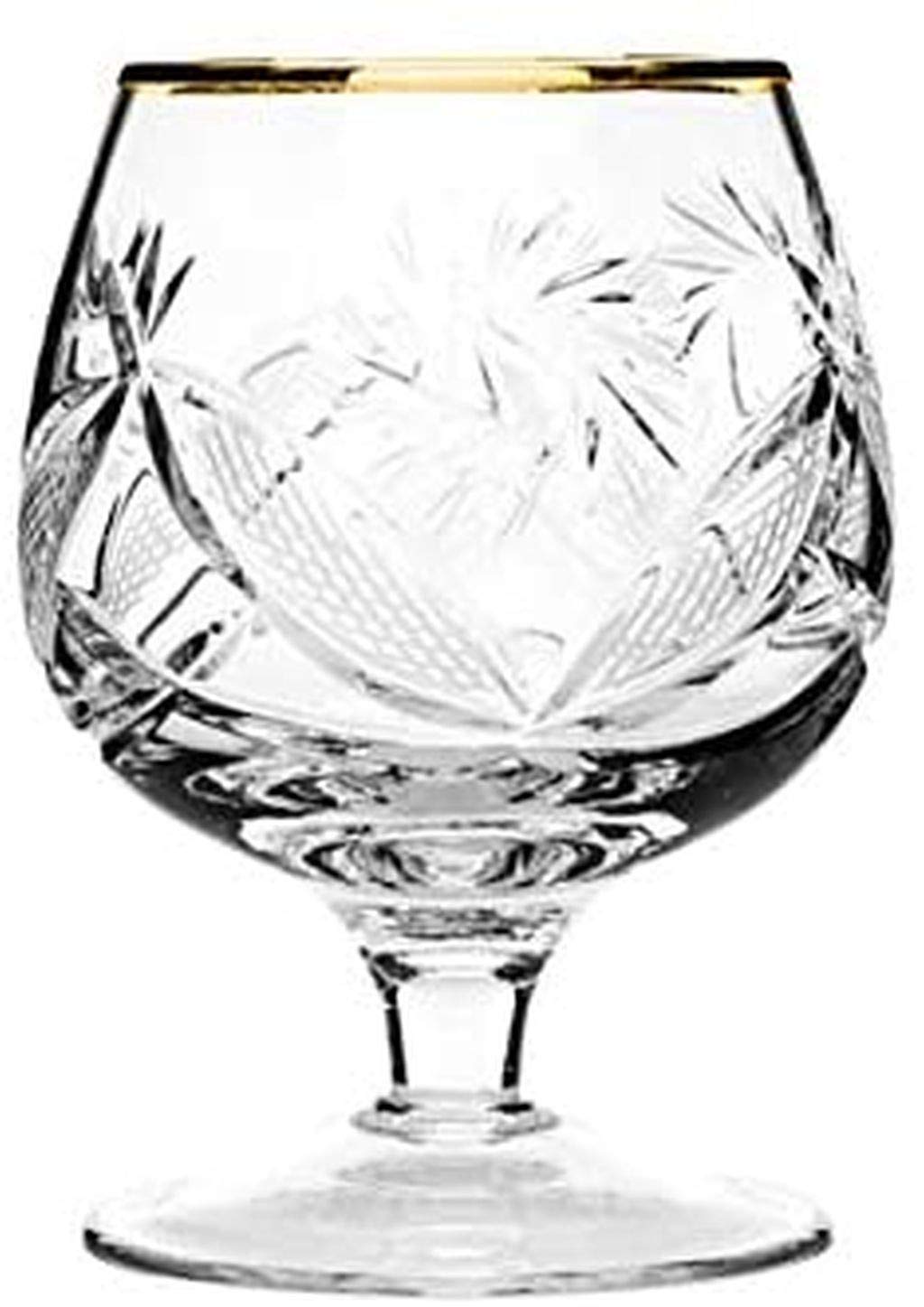 Neman Russian Cut Crystal Sherry Glasses with Gold Rim Shot Glasses on Short Stem. 1.2oz (35ml). Set of 6