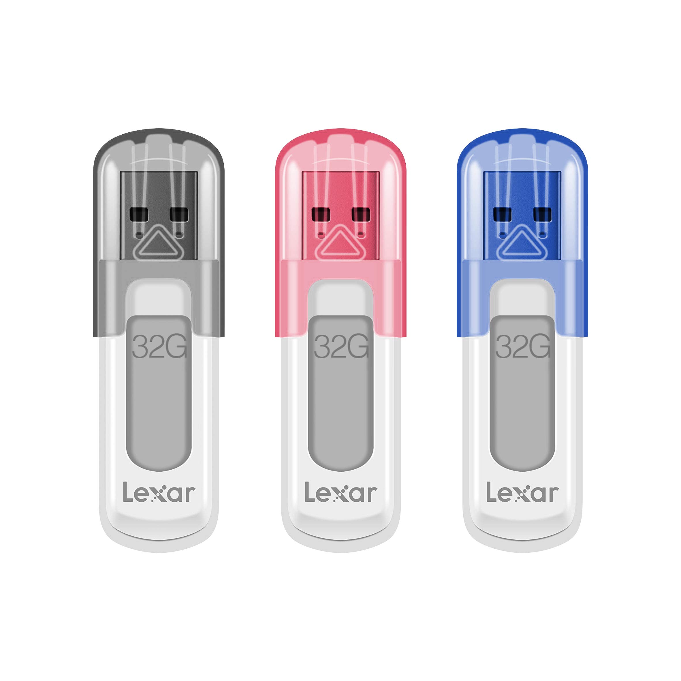 Lexar 32GB 3-Pack JumpDrive V100 USB 3.0 Flash Drive for Storage Expansion and Backup, Gray, Pink, Blue (LJDV100032G-B3NNU)