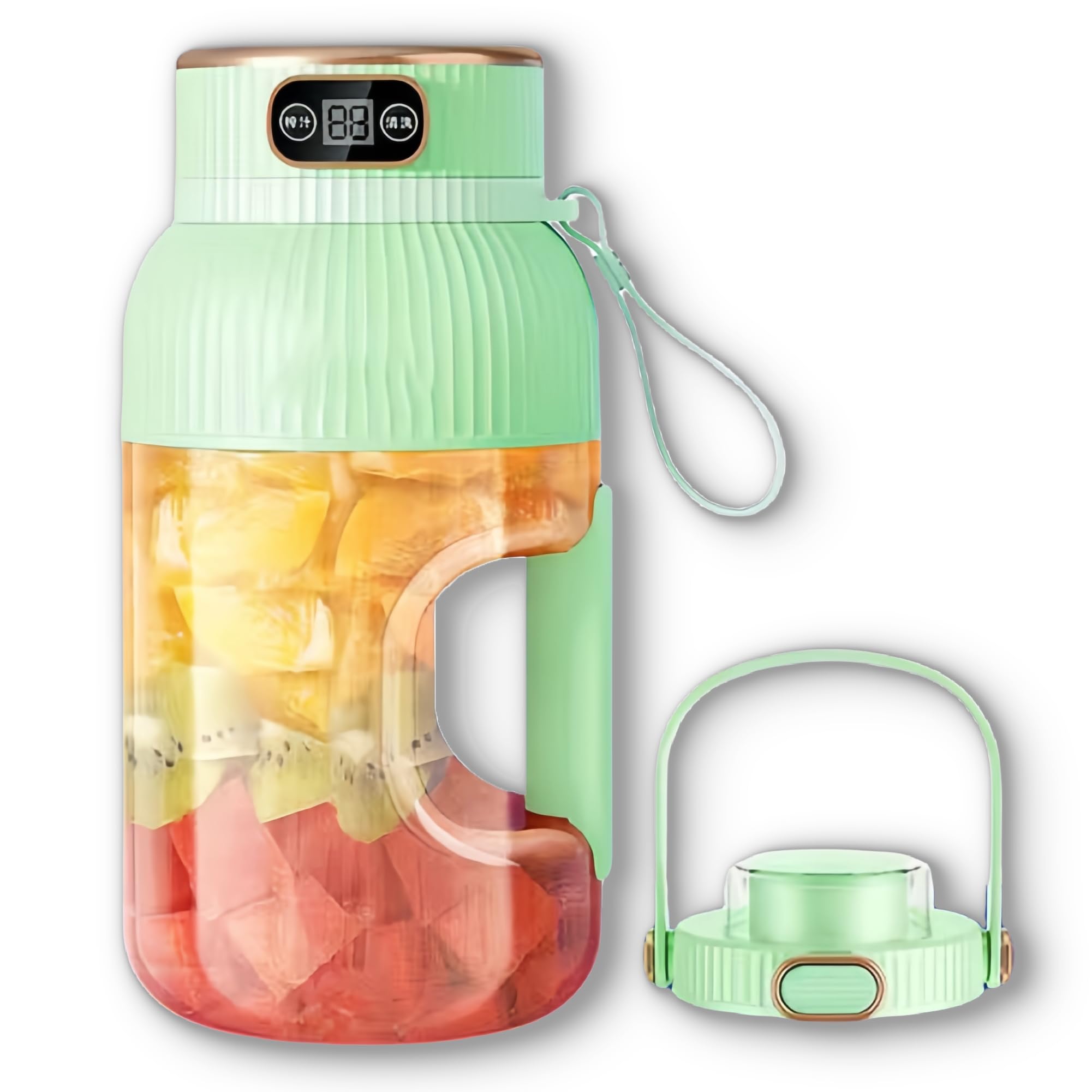 Yulyoie Juicer Cup, Multifunctional Portable Juicer Cup with Digital Display, 40 Oz Juice Cup Blender, Rechargeable Blender Cup Electric for Travel (Green)