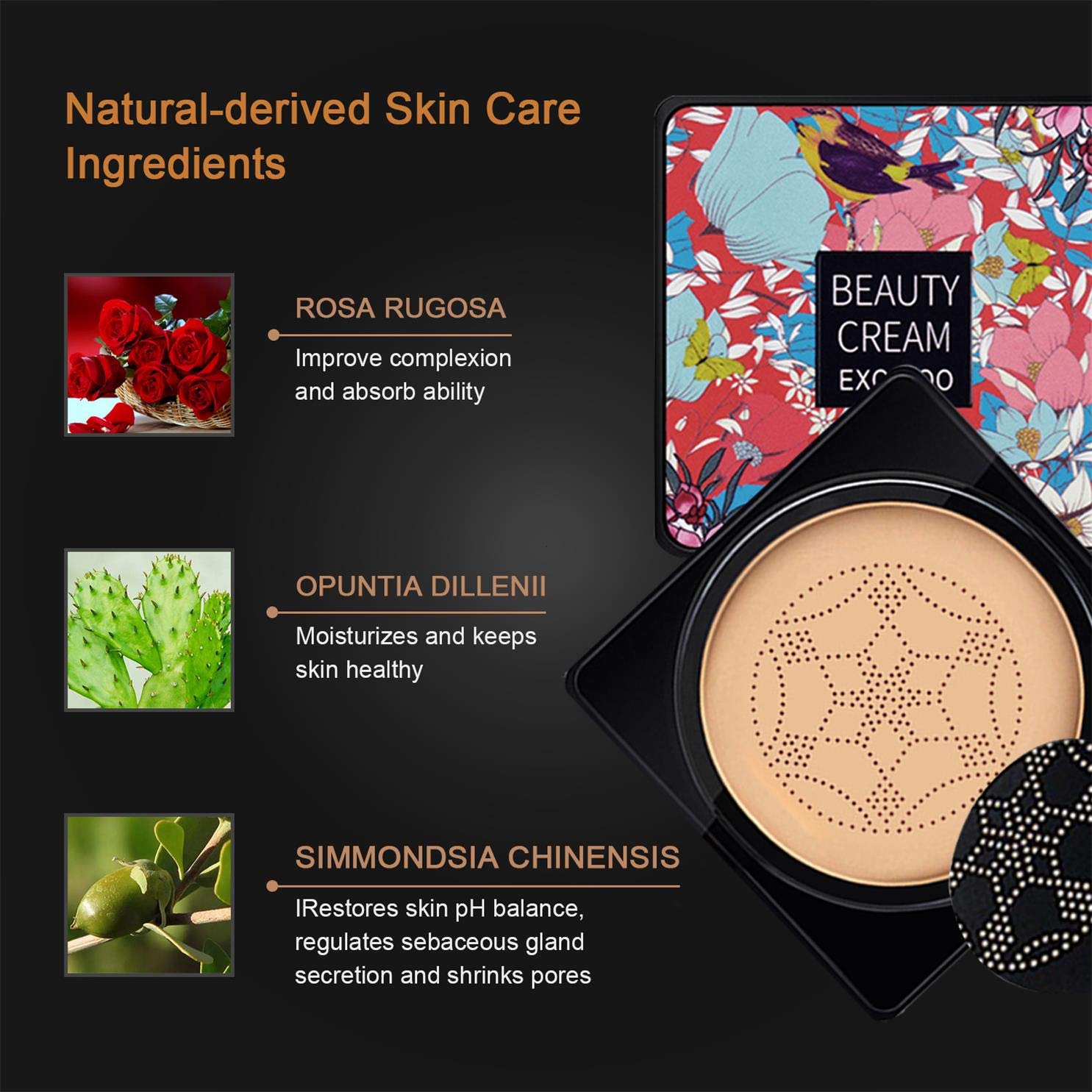 NUIBO Air Cushion CC Cream Foundation Moisturizing Long Lasting Matte Concealer Light Weight Smoothly Water Proof Makeup Base Liquid Foundation with 2PCS Mushroom Head【Natural/Unscrew Lid】
