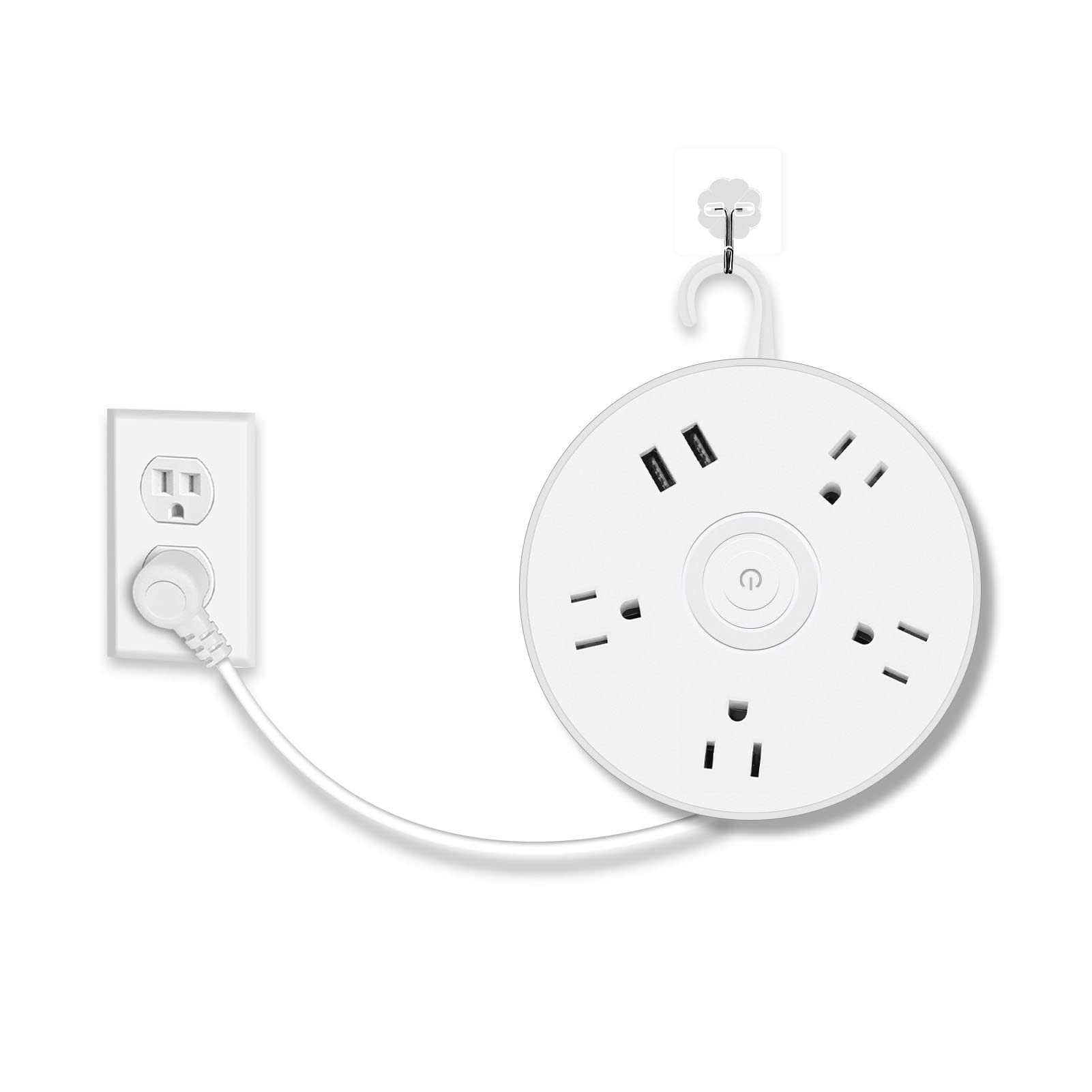 Retractable Power Strip, QWOZUEO 5 Ft Extension Cord, Power Strip Surge Protector with 4 Outlet 2 USB Ports and Hook, 2000 Joules USB Wall Charger, Portable Travel Power Strip for Home, Office, Hotels