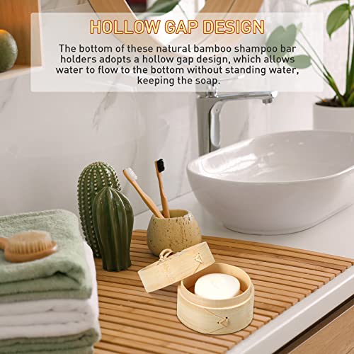 Natural Bamboo Soap Bar Holder with Lid Soap Dish Drain Foaming Net Shampoo Container Soaps Bar Box Wood Soap Tray Soap Saver Handmade Soap Case for Bathroom Shower Kitchen (6 Pcs,3.9 Inch)