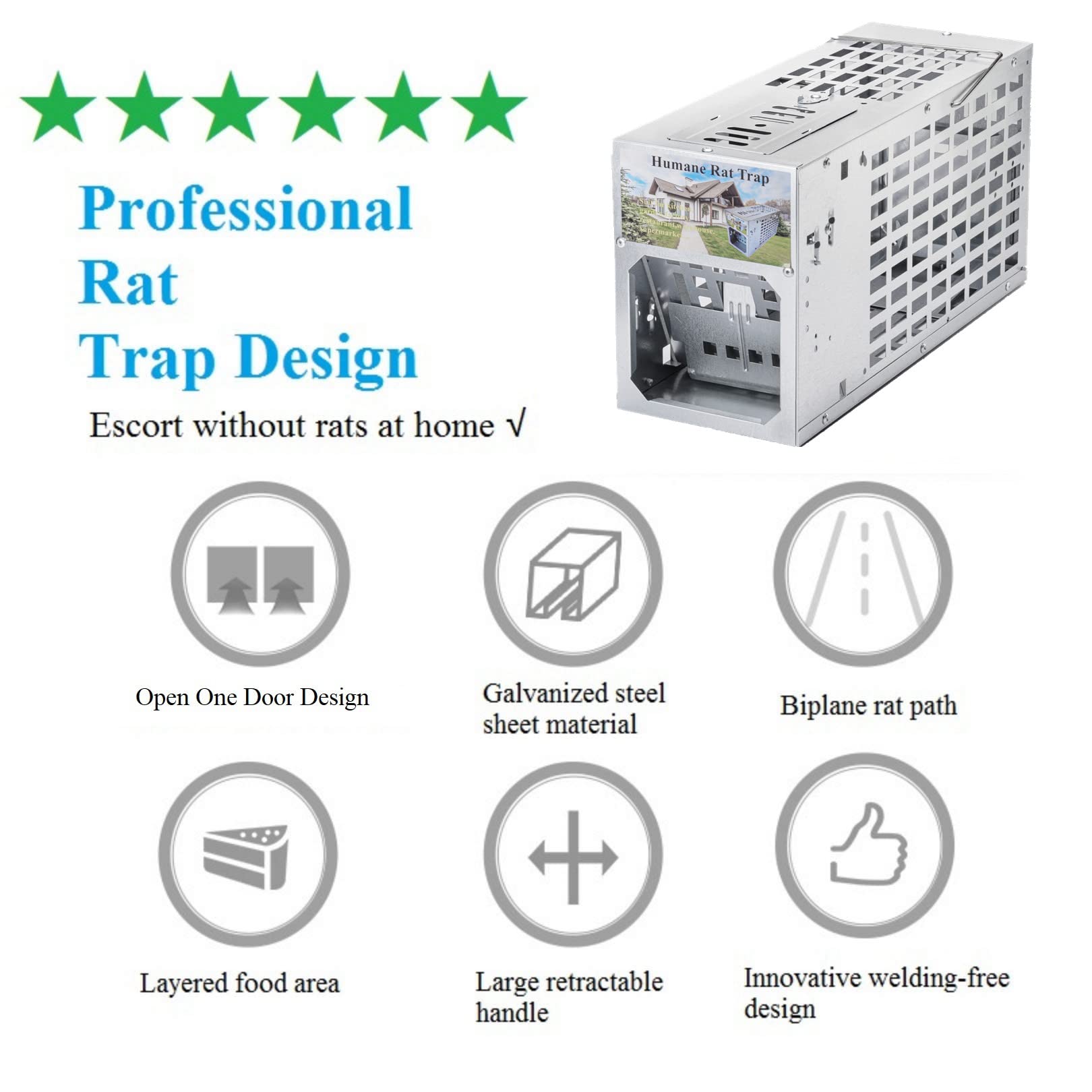Joozer Humane Rat Trap That Work Live Mouse Trap Indoor Catch and Release Animal Cage Multi Large Bait Outdoor Reusable Chipmunk Mice Voles Rodent (1 Door 2pack)