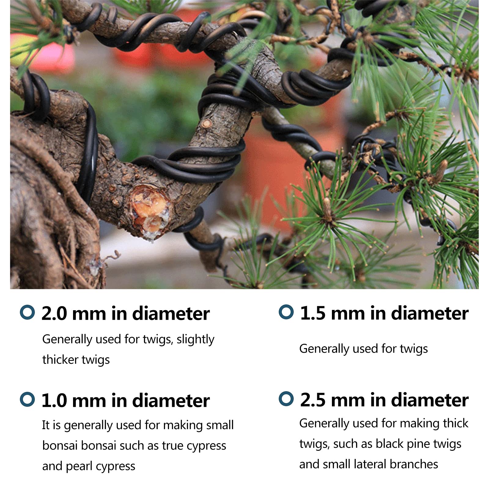 SHHMA Bonsai Wire Aluminum Wire for Bonsai Trees Suitable for Hand Potted Plants, Black, Weight 500G,Diameter:6mm