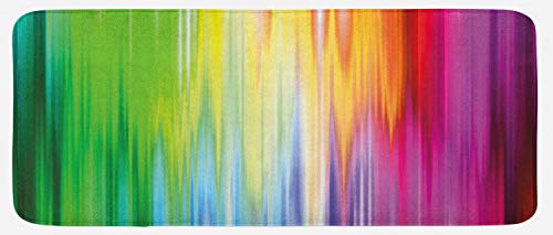 Lunarable Rainbow Kitchen Mat, Abstract Colors Looking Like Flowing into Another Rainbow Color Schemed Artwork, Plush Decorative Kitchen Mat with Non Slip Backing, 47" X 19", Purple Green