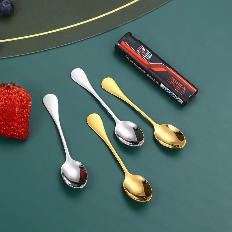 Wesdxc56 Demitasse Espresso Spoons, Mini Coffee Spoon, 4 Inches Stainless Steel Small Spoons for Dessert, Set of 6(Silver)