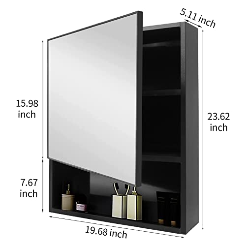 YEPOTUE Black Mirrored Medicine Cabinet 23.6" x19.6 Bathroom Wall Mounted Space Aluminum Storage, Water, and Rust Resistant, Surface Mount…