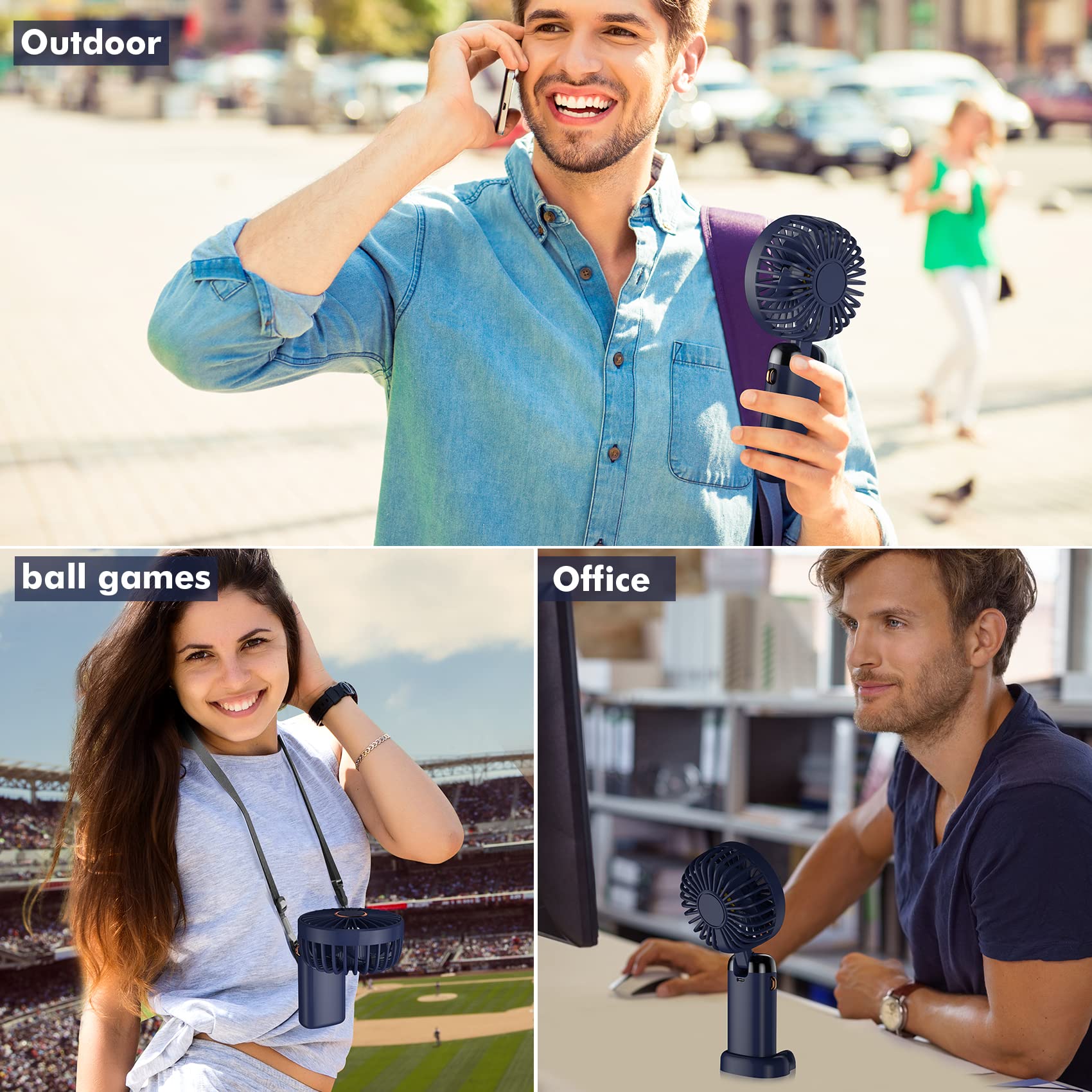 Rafada Handheld Fan, Mini Portable Fan USB Rechargeable, Small Pocket Fan 5 speeds with Lanyard and Base, Built-in 4200mAh Battery USB Desk Fan Foldable for Office, Outdoor, Home, School