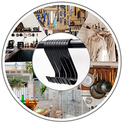WEYEEN 10PCS Black S Hooks 4.3 inch,Heavy Duty S Hooks for Hanging Plants Outdoor Kitchenware Pan Pots Utensils Closet Clothes Bags Towels Kitchen Hooks Hanger