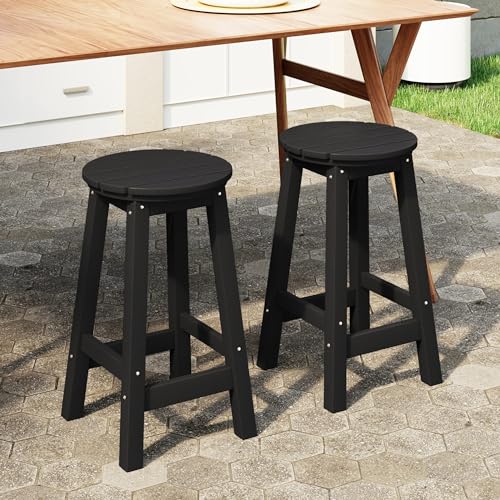 WestinTrends Malibu 24" HDPE Outdoor Patio Round Counter Height Bar Stool Set of 2, Black