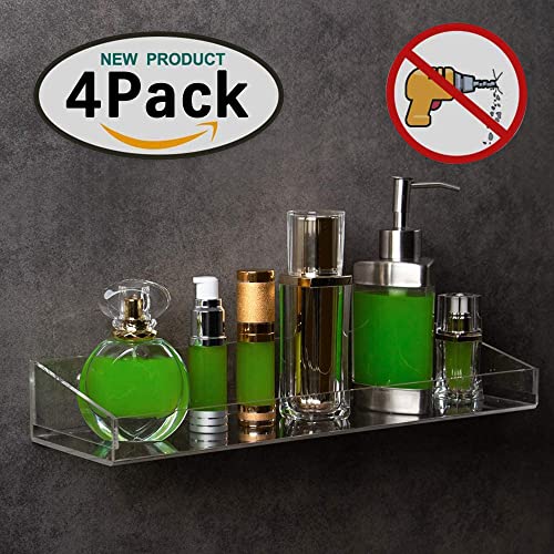 YestBuy Acrylic Floating Wall Display Shelves,Clear Bathroom Shelves, Wall Mounted Non Drilling Thick Clear Storage, Display Shelves