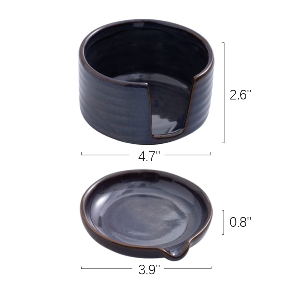 Pearlead Ceramic Spoon Rest with Holder for Stove Top Set of 4 Spoon Holder for Kitchen Counter Coffee Spoon Rest Cooking Utensil Rest Housewarming Gifts 3.9 Inch Black Blue