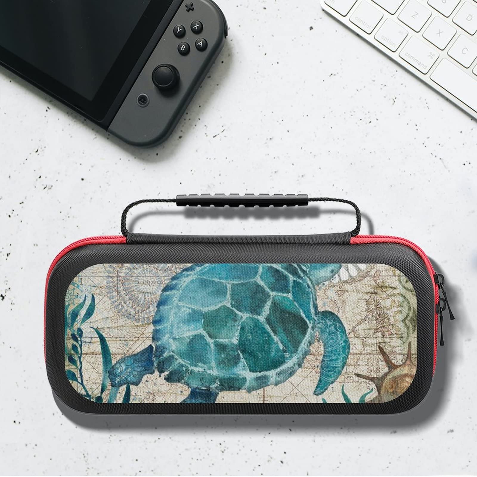 Sea Turtle Switch Carrying Case Protective Hard Shell Portable Travel Pouch with 20 Game Cartridge