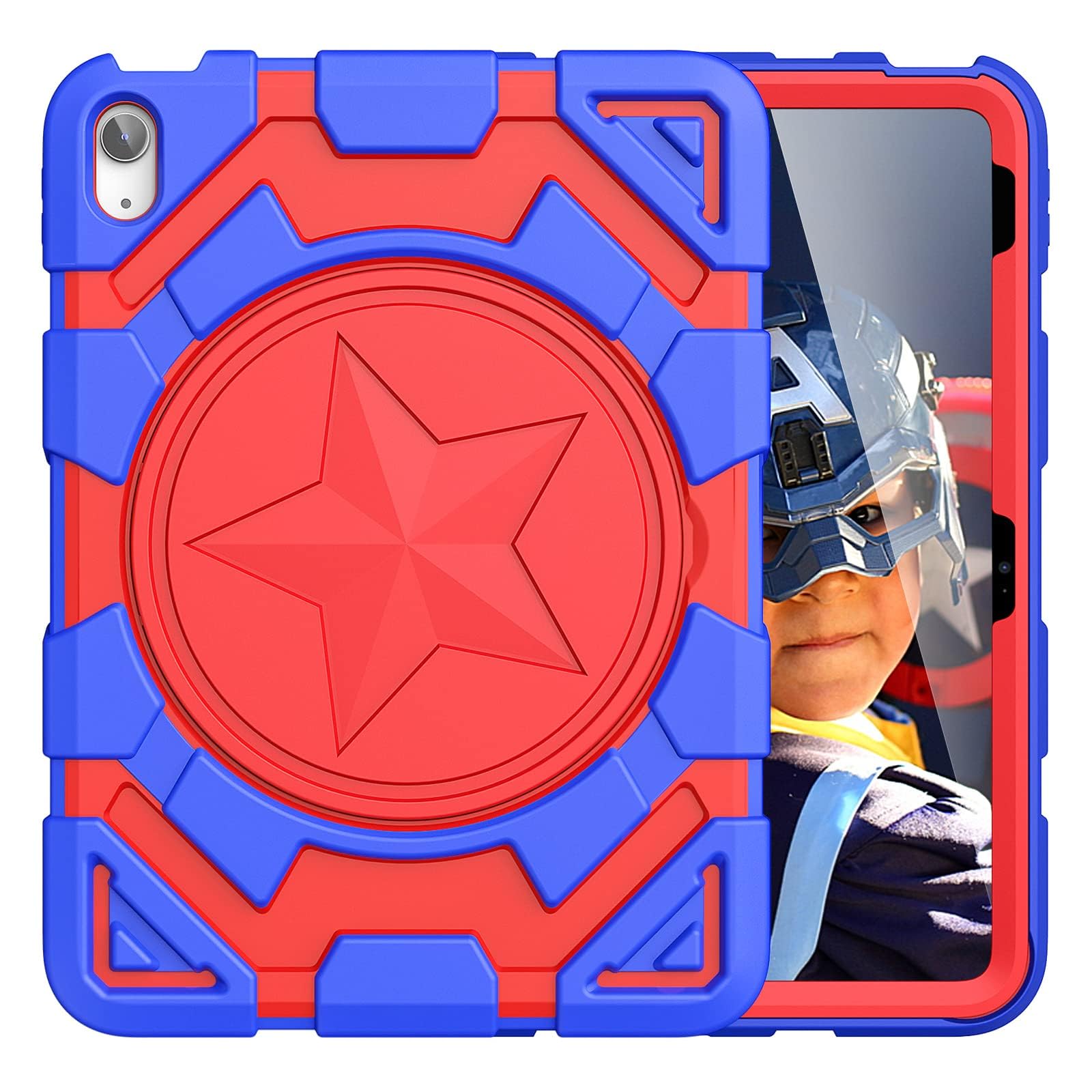 TiMOVO Case for iPad 10th Generation 10.9 inch 2022, iPad 10th Gen Case with Kickstand, [Built-in Screen Protector] Heavy Duty Shockproof Rugged Protective Cover for Kids - Blue & Red