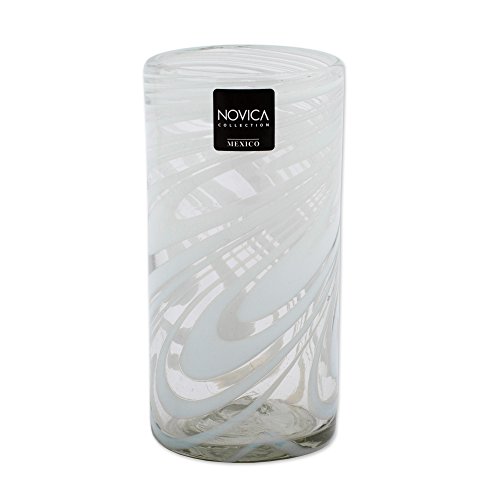 NOVICA Whirling White (Set Of 6) Blown Glass Highball Glasses