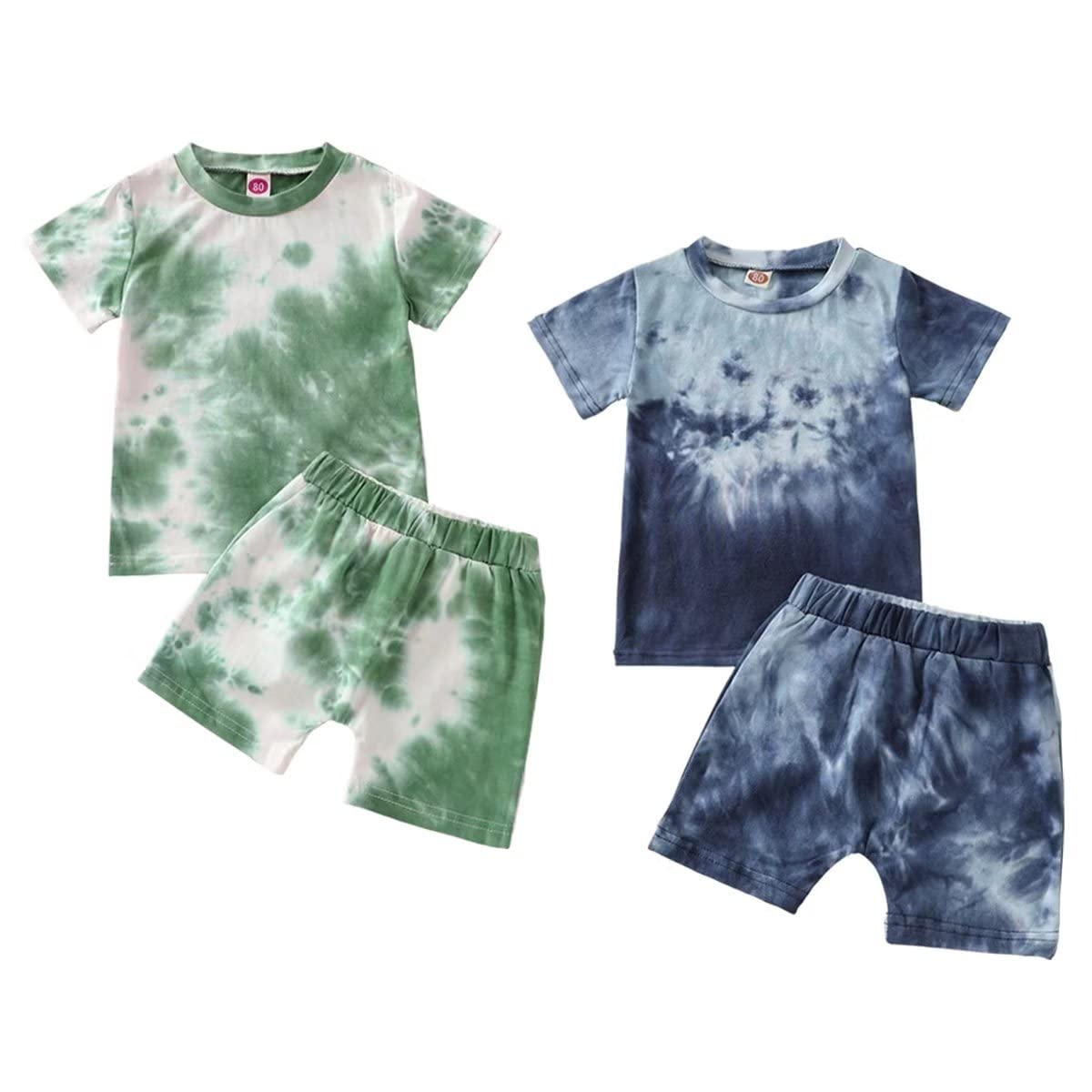 Toddler Baby Boy Summer Outfits Clothes Tie Dye Shirt and Short Set for Boys 4-Piece 2T