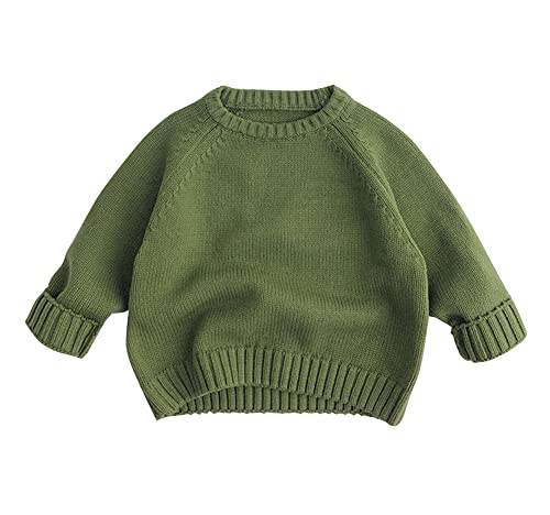 Toddler Baby Boys Girls Sweater Cable Knit Pullover Sweatshirt Long Sleeve Crew Neck Casual Tops Spring Winter Solid Clothes B-Green