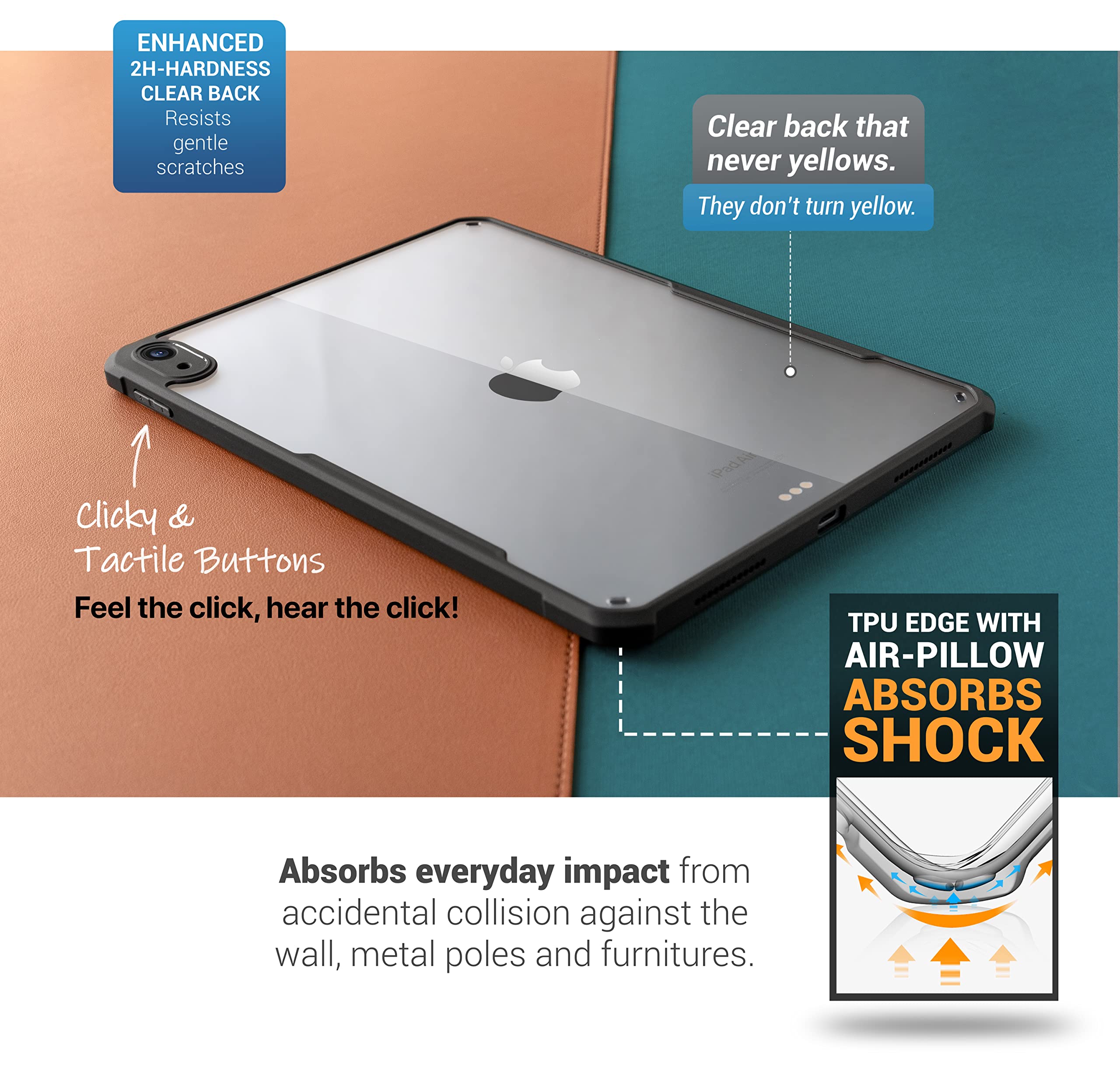 TineeOwl iPad 10 Case (2022 10.9-inch | 10th Generation) Ultra Thin, Clear Back, Flexible TPU Absorbs Shock, Lightweight (Black/Clear Back)