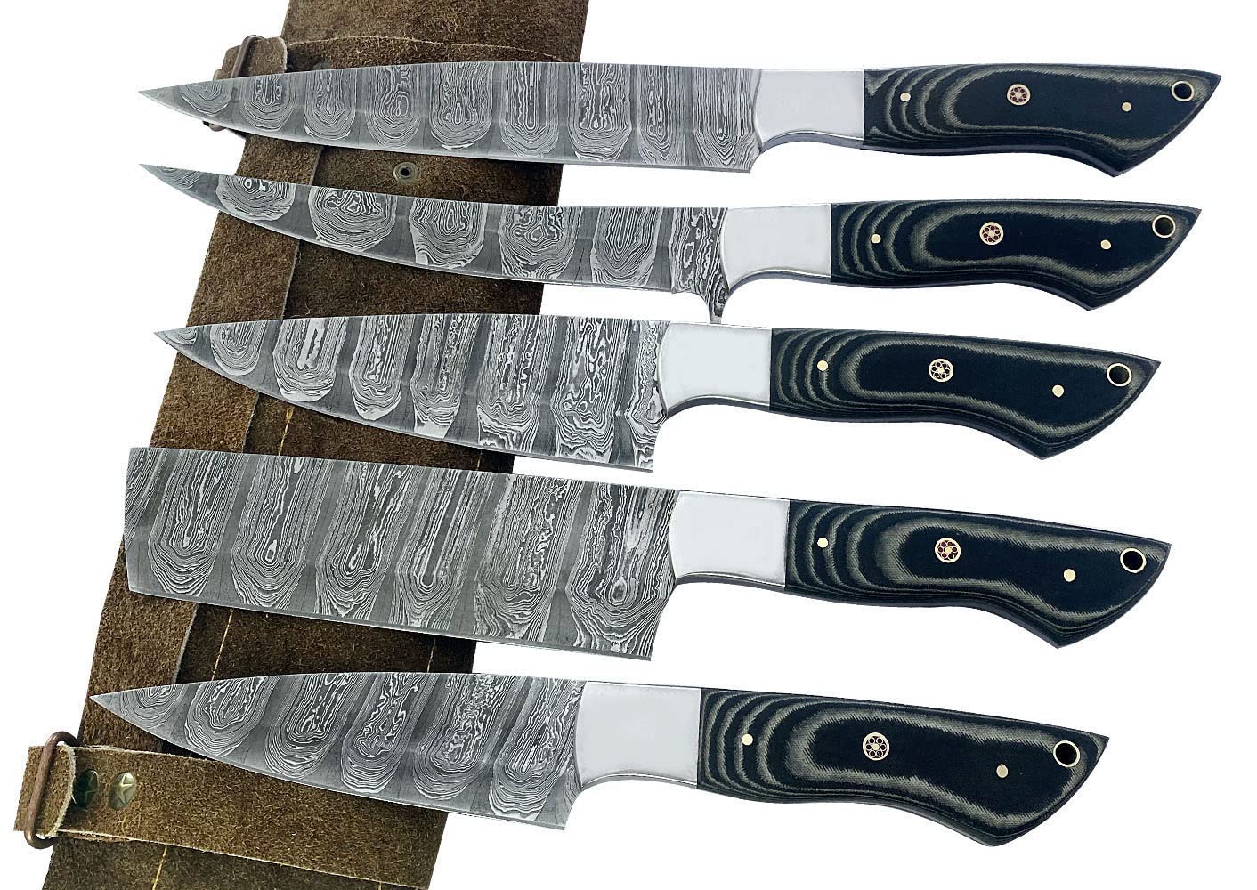 Professional Kitchen Knives Custom Made Damascus Steel 5 pcs of Professional Utility Chef Kitchen Knife Set with Chopper / Cleaver with Pocket Case Chef Knife Roll Bag - BW-4160